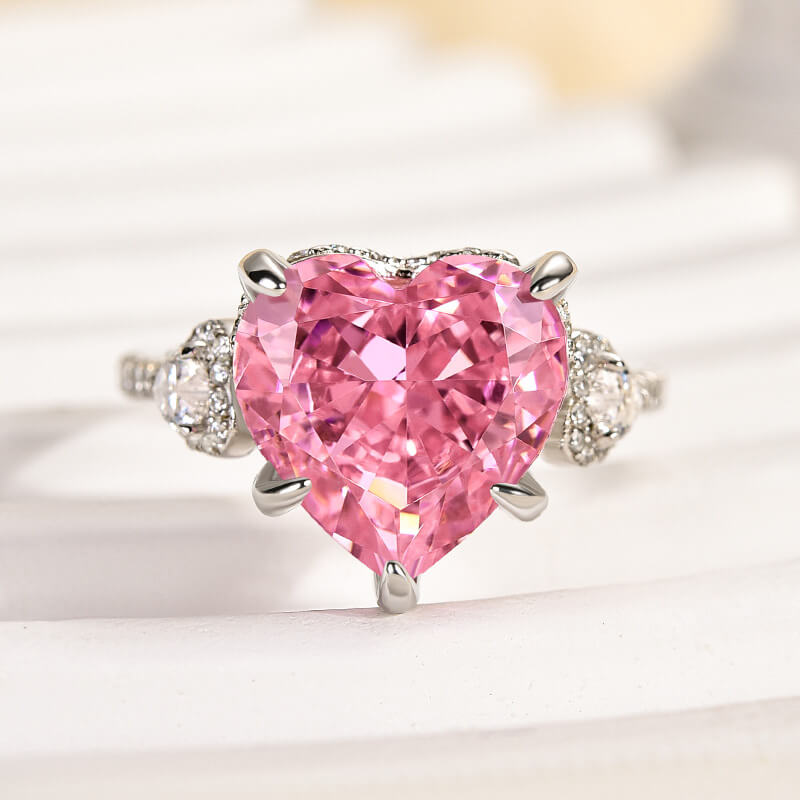 Charming Heart Cut Pink Stone Sterling Silver Engagement Ring